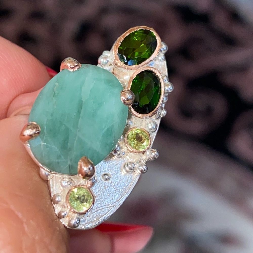 Rare Genuine Raw Emerald Ring With Gemstones - Gem
